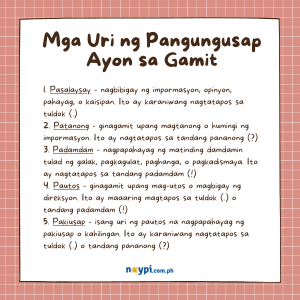 PANGUNGUSAP: Mga Halimbawa, Bahagi, Kayarian, Ayos, Uri, Atbp. • Noypi.com.ph